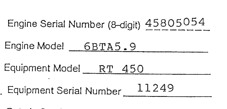 engine serial number - Traylor Equipment